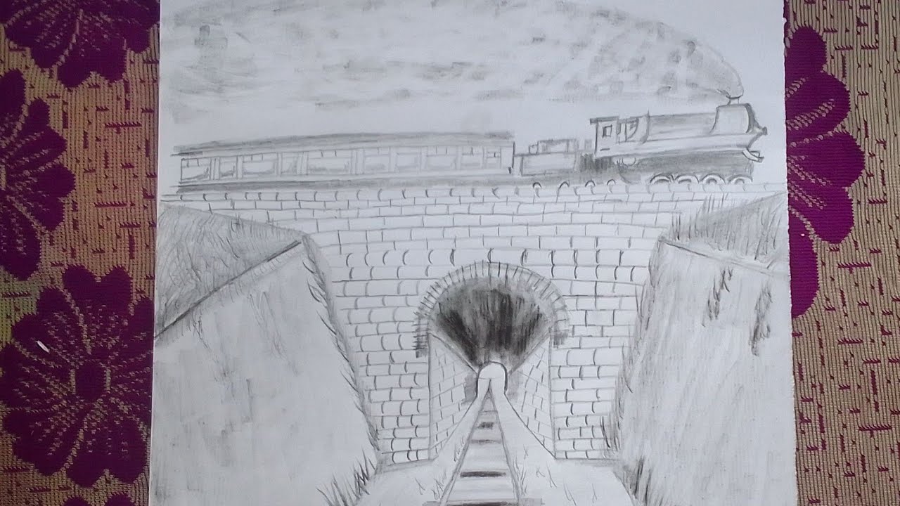 How to draw railway track and turnel/pencil art drawing - YouTube