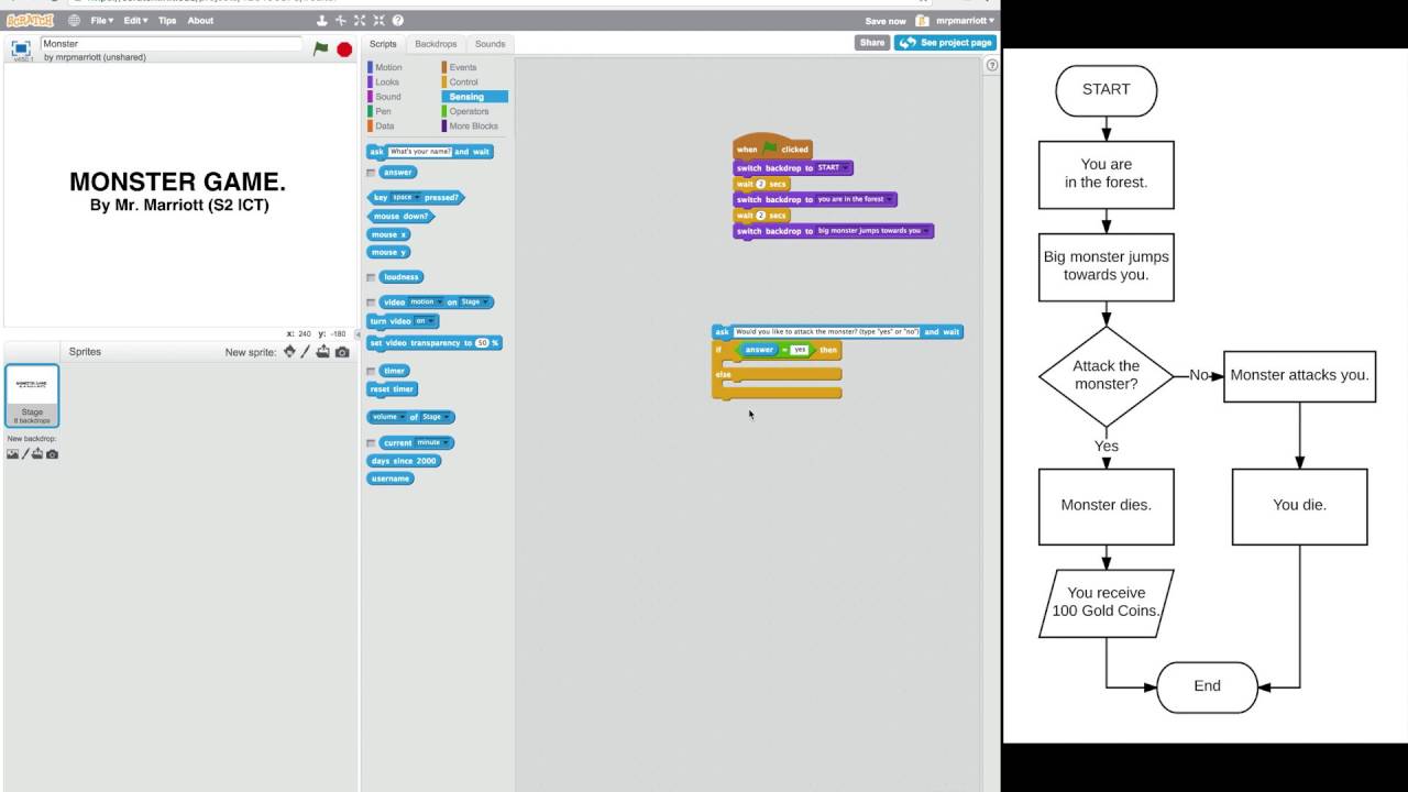 Scratch 2.0 - Monster Attack Adventure Game/Story - YouTube