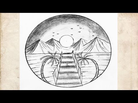 How to draw a circle drawing//easy drowning circle/beautiful landscape ...