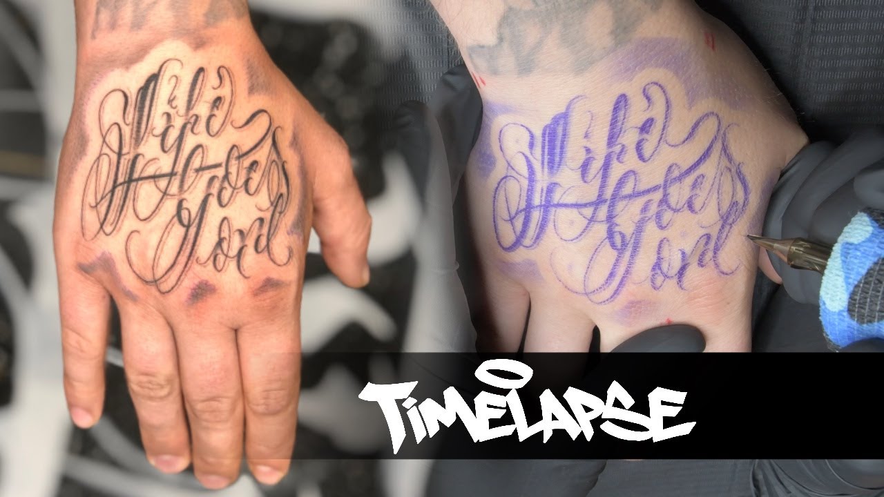 TATTOO TIMELAPSE | CUSTOM LETTERING | BISHOP WAND LINER & SHADER | JJ ...