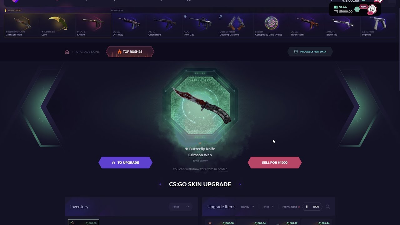 MASSIVE BUTTERFLY Knife From UPGRADE on Skinclub (Skinclub Promo Code ...