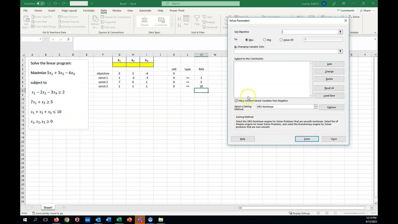Excels Solver For Linear Programming Lp Youtube
