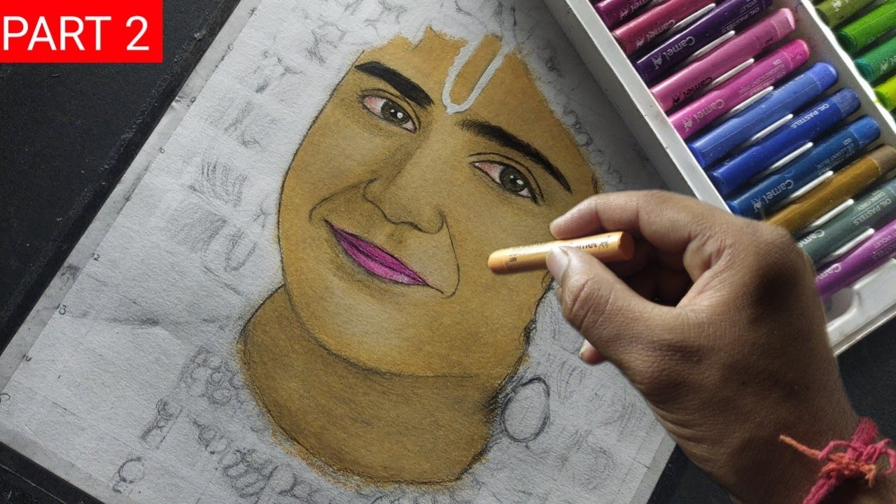 SHRI KRISHNA DRAWING AS SUMEDH MUDGULKAR, PART 2, WITH OIL PASTEL, STEP BY STEP TUTORIAL, - YouTube