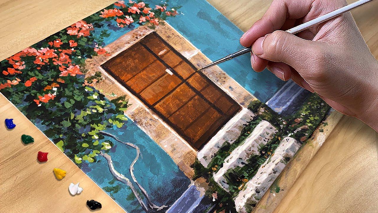 Door and Flowers / Acrylic Painting / Correa Art - YouTube