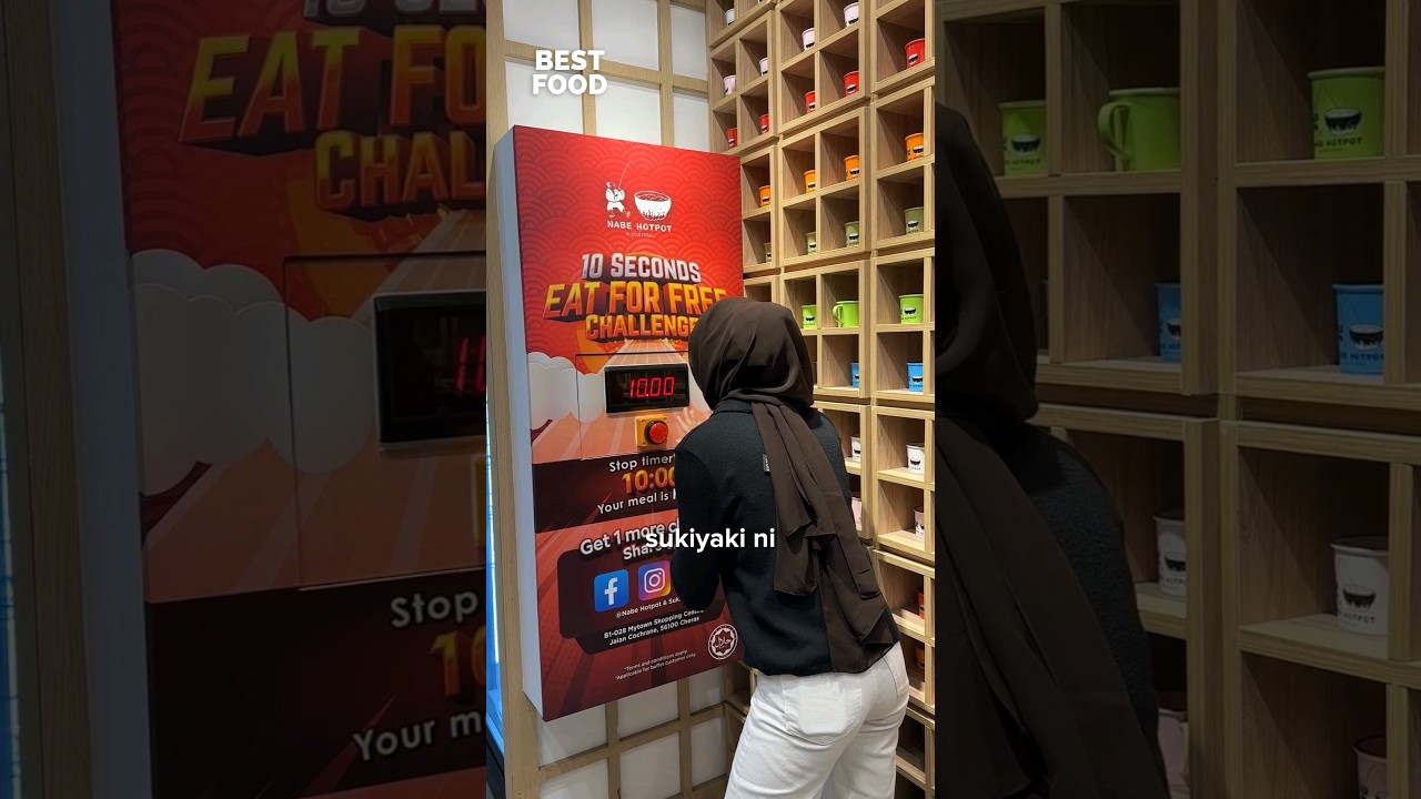 10 seconds eat for FREE challenge at Nabe Hotpot & Sukiyaki, MyTOWN!🤩 ...