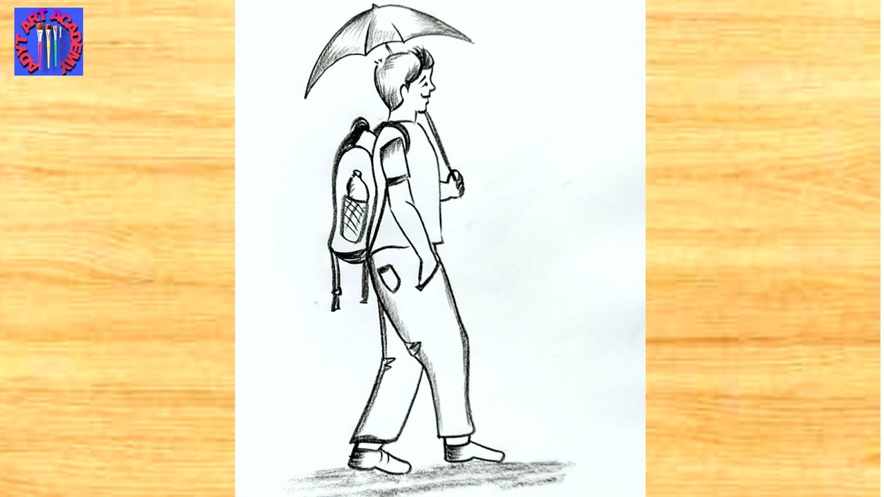 How to draw a boy going to school || easy drawing || pencil sketch ...