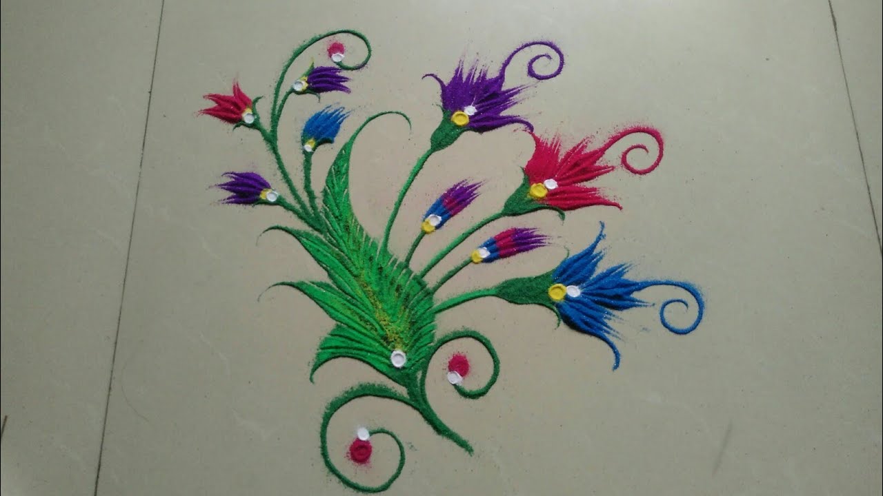 Simple easy Abd quick tulip Rangoli l very easy and quick Rangoli ...