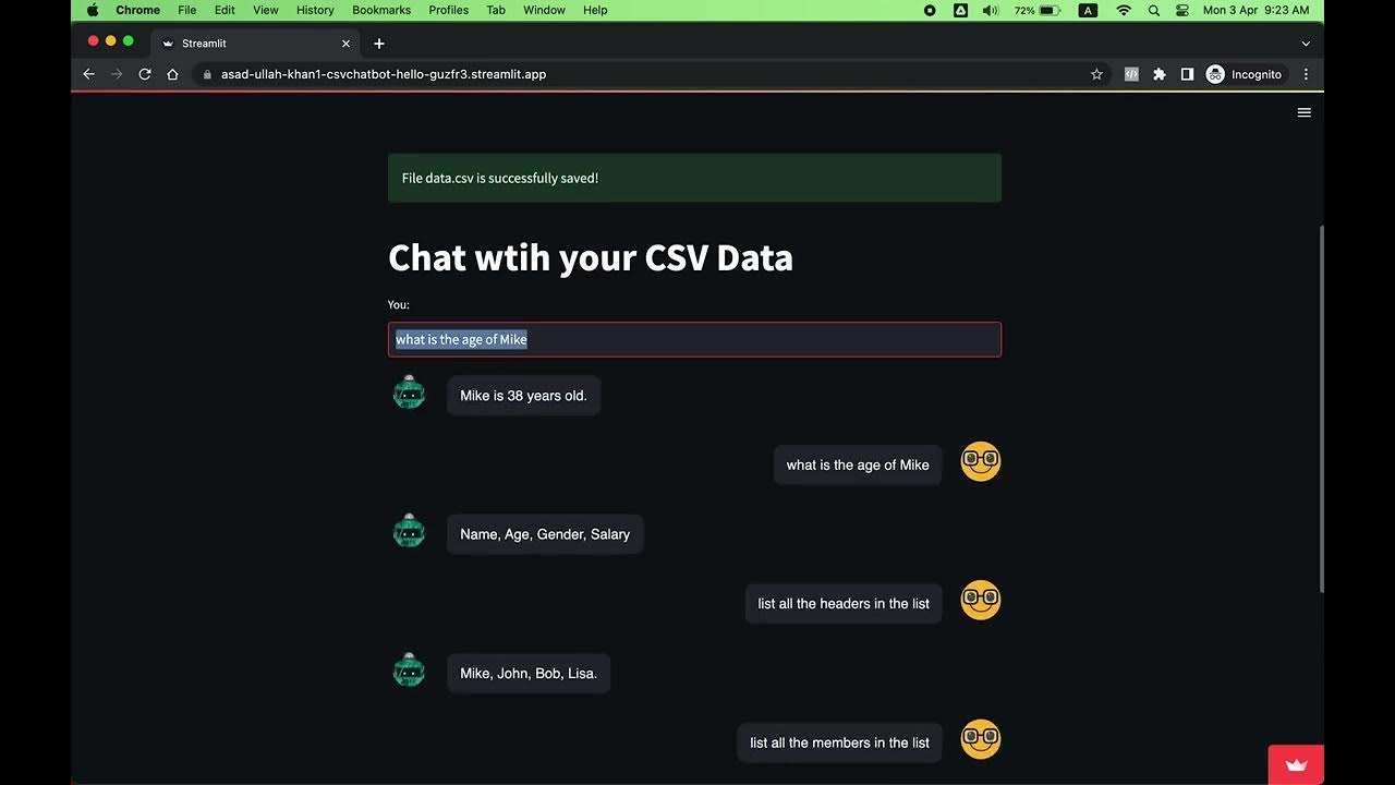 Csv Data Chatbot Using Python Langchain Chromadb And Streamlit Youtube 1596