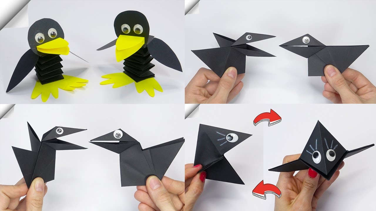 4 Moving paper toys - How to make paper crow croaks - YouTube