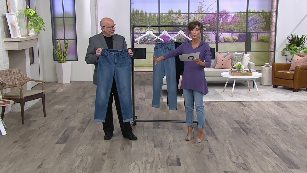 Denim & Co. Modern Denim 5-Pocket Cuffed Girlfriend Jeans on QVC - YouTube