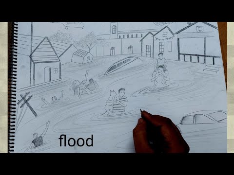 How to draw scenery of flood step by step I how to draw flood scenery ...
