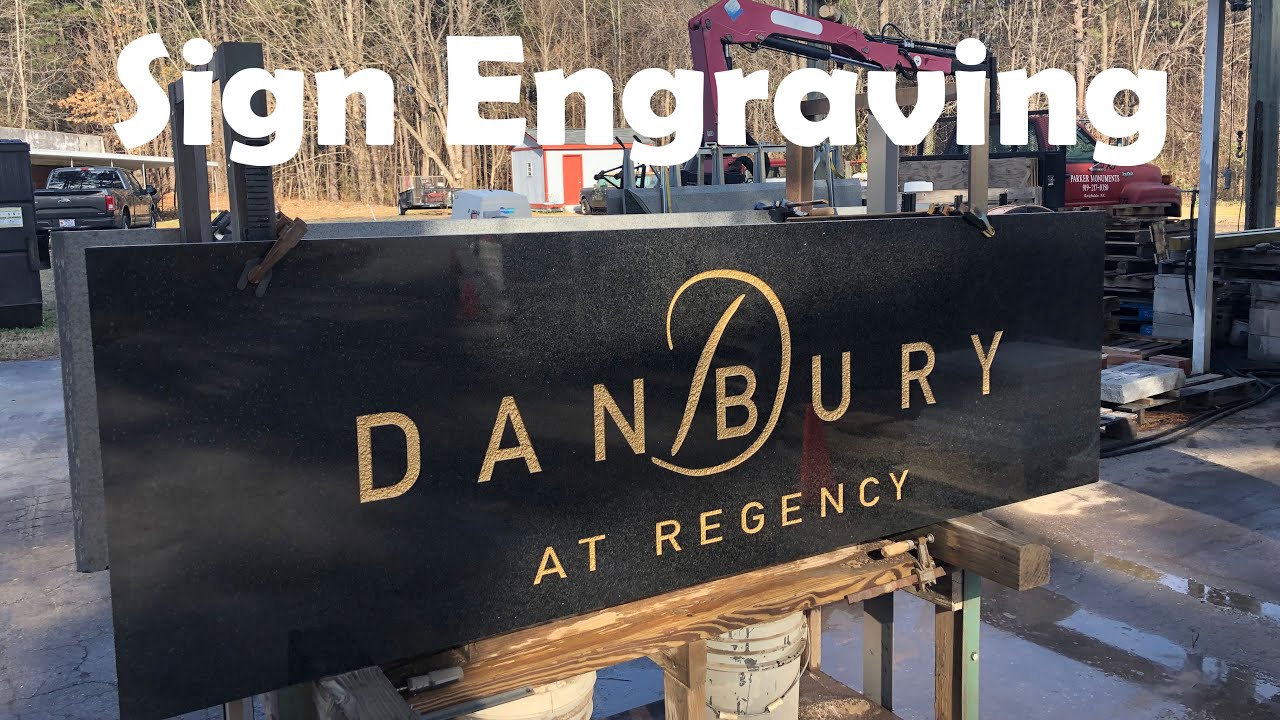 Engraving Lettering on Large Black Granite Signs - YouTube