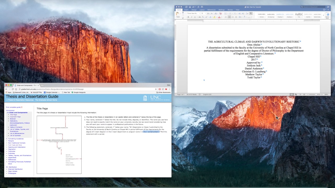 Formatting a UNC Chapel Hill Dissertation Title Page in MS Word - YouTube