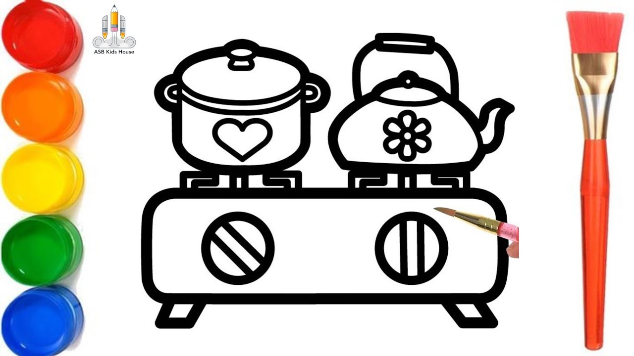How to Draw stove drawing, Painting and Coloring for Kids & Toddlers ...