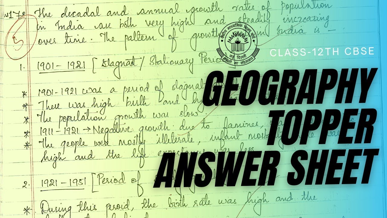 GEOGRAPHY TOPPER ANSWER SHEET CLASS-12TH | CBSE BOARD EXAM | PASSION ...
