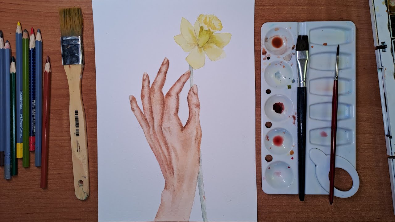 draw with watercolor, human hand - YouTube