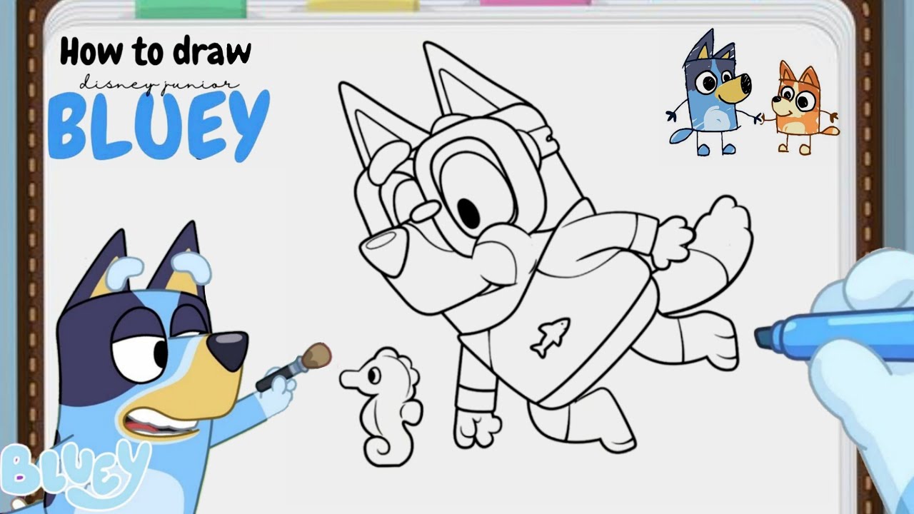 How to draw bluey 😱 | Bluey & Bingo 🔵 drawing cartoon characters for ...