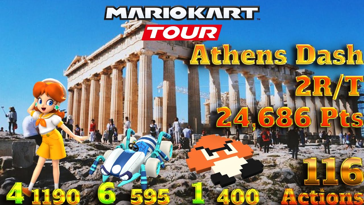 Mario Kart Tour - Athens Dash 2R/T (24,686 pts) 116 Actions - YouTube