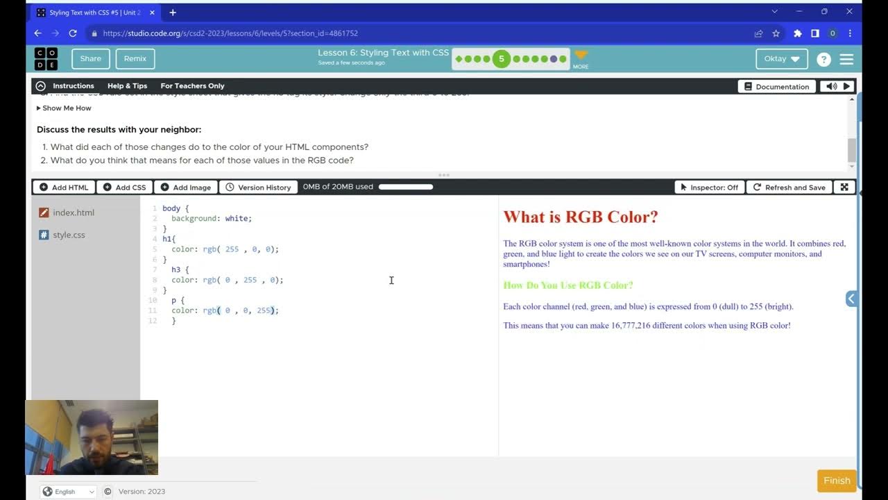 Unit 2: Lesson 6 -Activity 5 - Styling Text with CSS I Web Development ('23-'24) - Code.org ...
