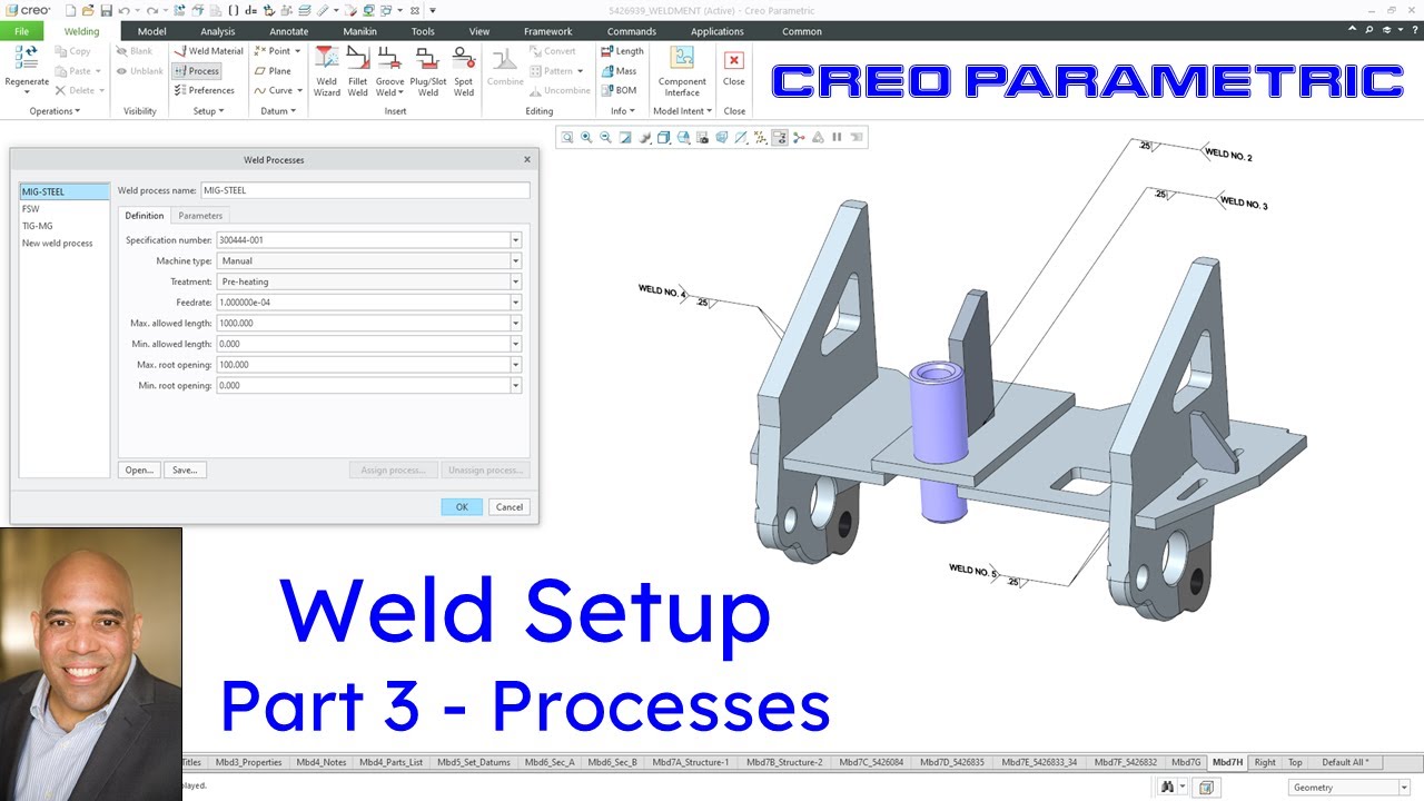 Creo Parametric - Weld Setup (Part 3) - Processes - YouTube