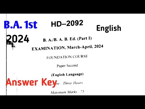 B.A.Paper 2024 || B.A First Year English Paper Solution 2024 || Durg ...