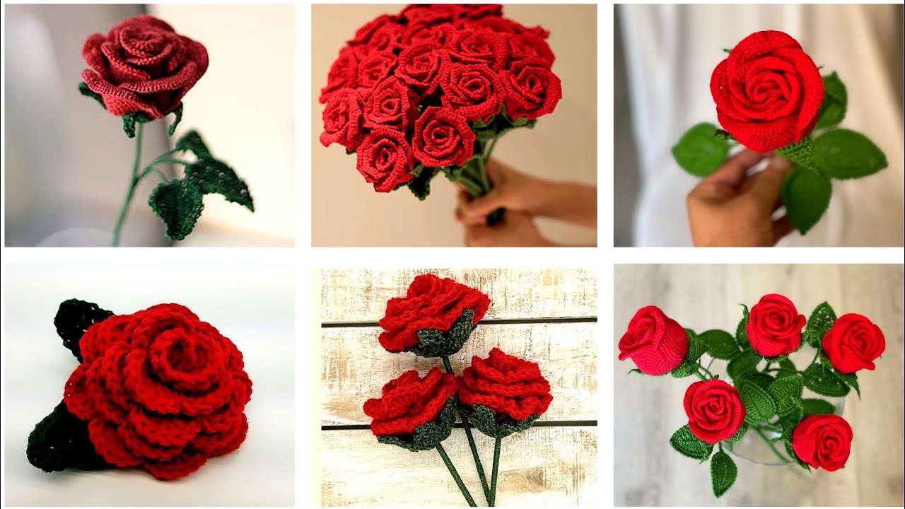 Most Beautiful & Elegant Red Rose Crochet Flowers Patterns Designs ...