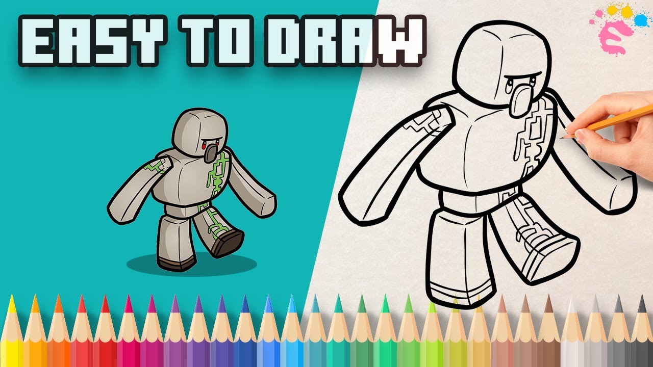 How to draw an Iron Golem | Minecraft drawing | Chibi style drawings ...