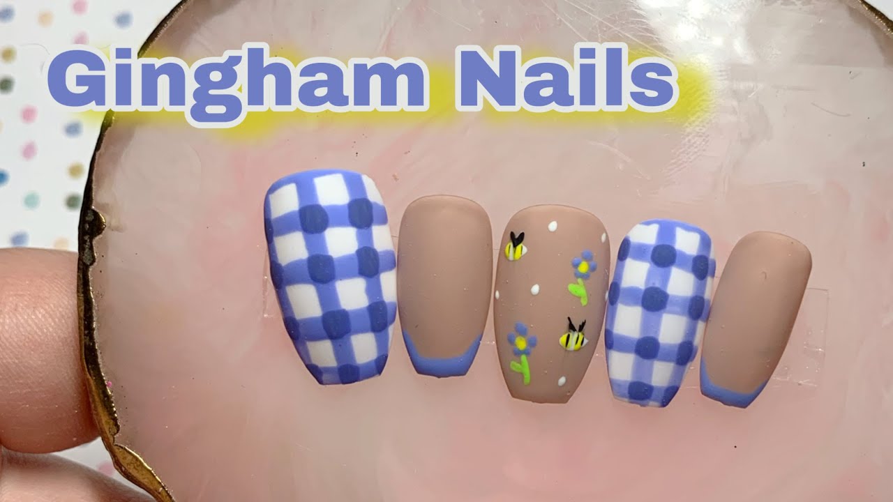 Gingham Spring Nail Tutorial - YouTube