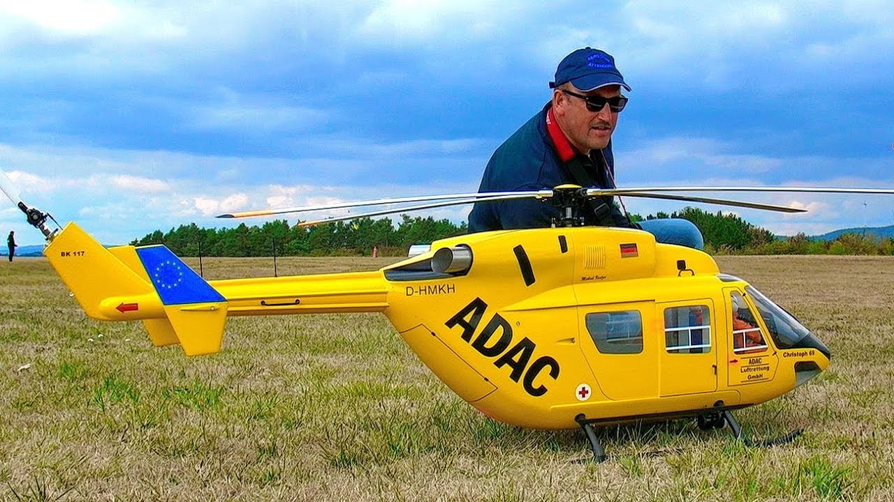 AMAZING BIG RC BK-117 ADAC SCALE MODEL ELECTRIC HELICOPTER FLIGHT ...