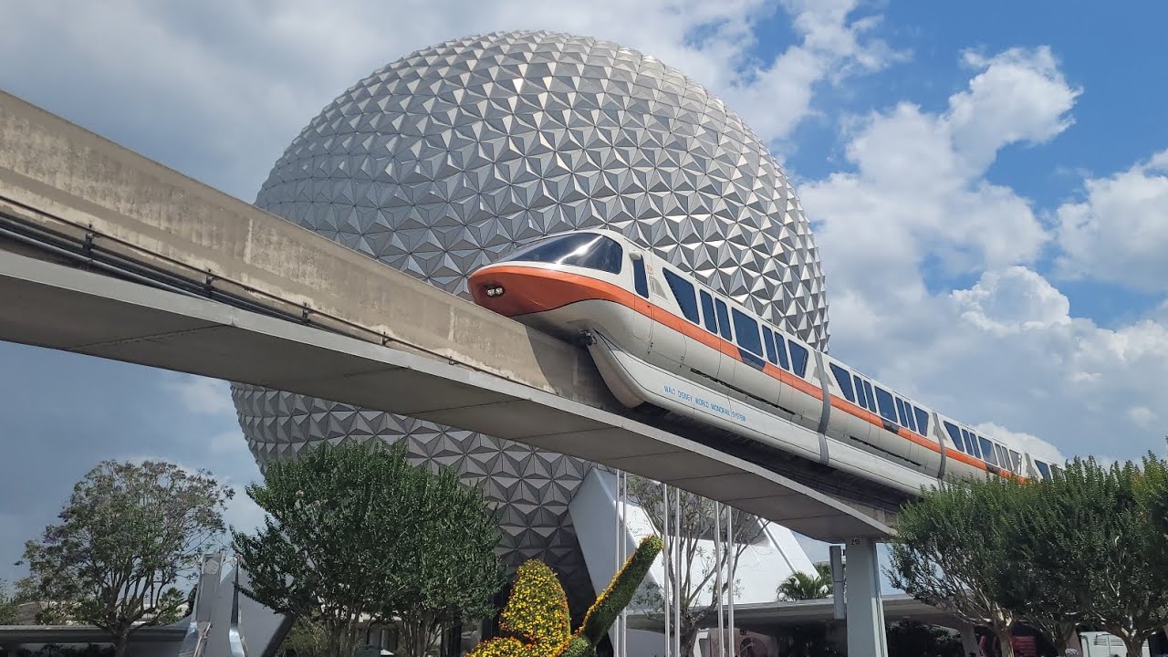 Monorail Orange cruising by the Epcot Ball at Walt Disney World - YouTube