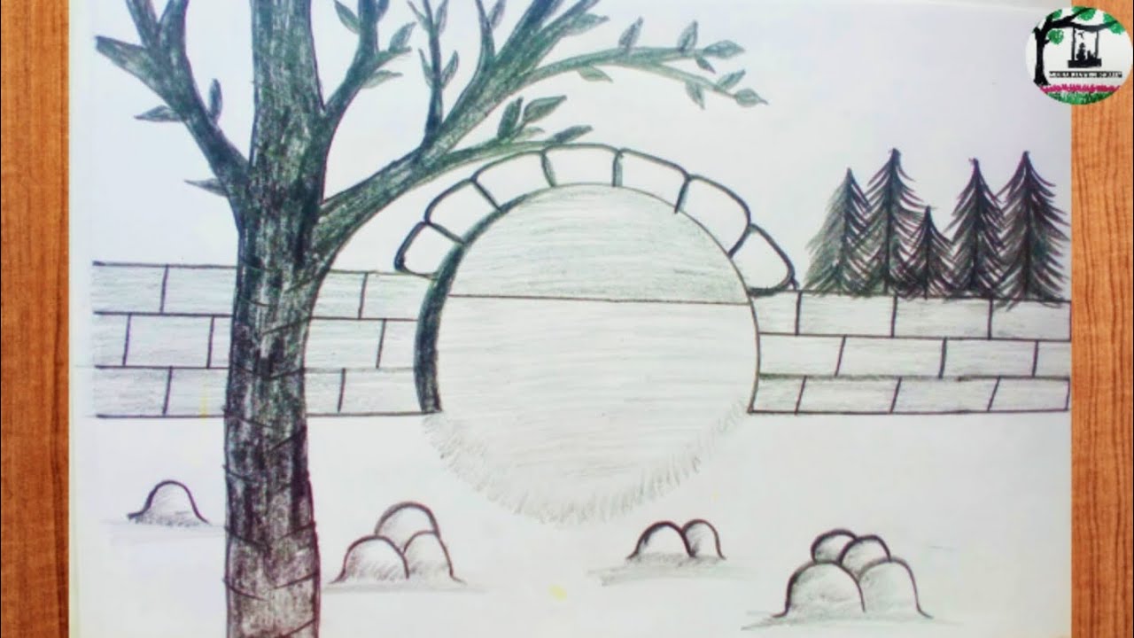 How to Draw Landscape with Bridge Scenery Step by Step | Bridge Scenery ...