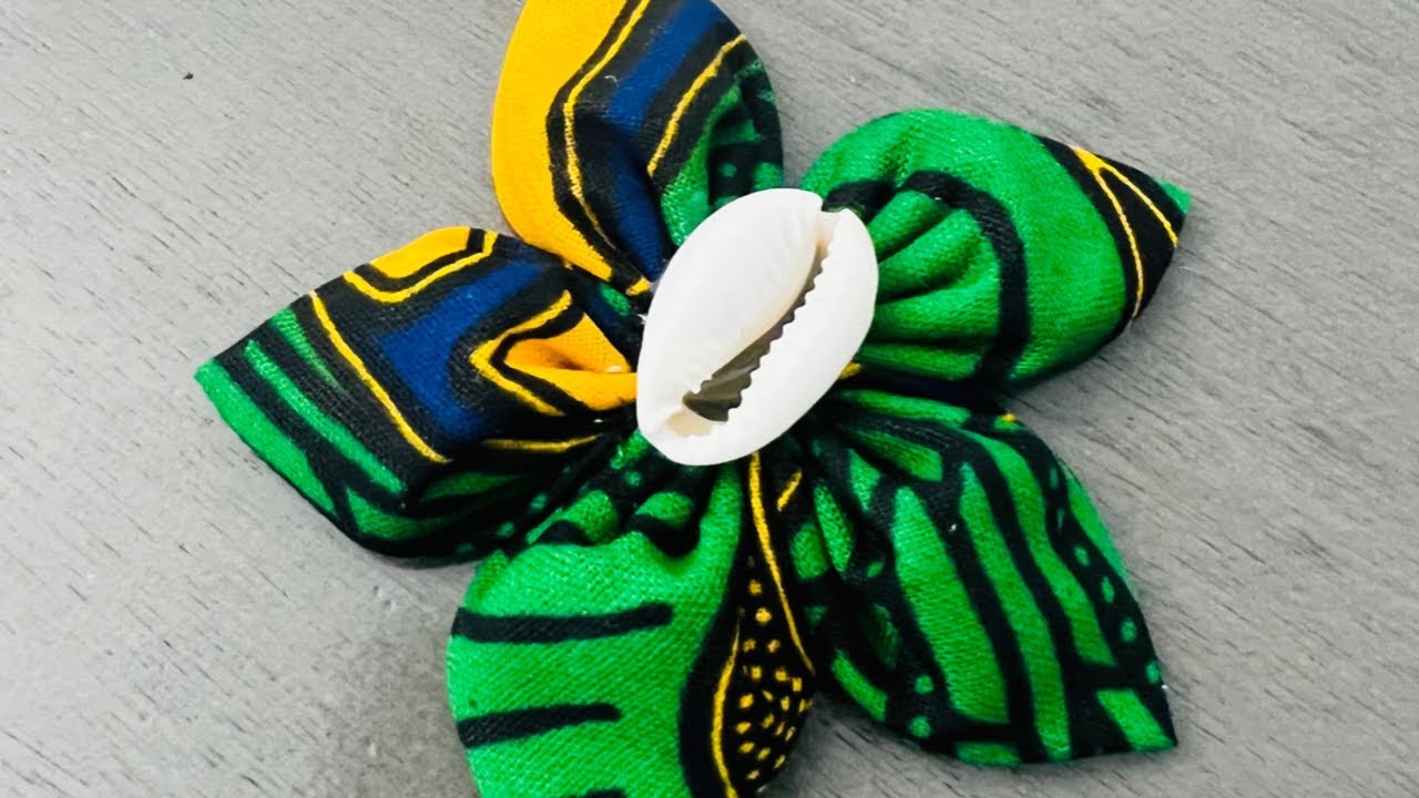 How to make a five petal Anaka print fabric Cowrie shell flower - YouTube