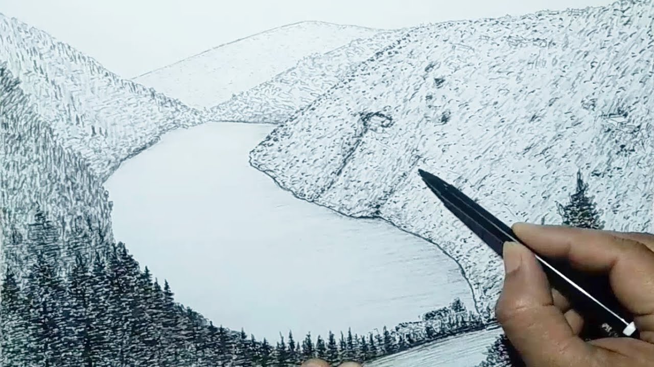 Naini Lake Nainital || How to draw Naini Lake || Lake drawing - YouTube