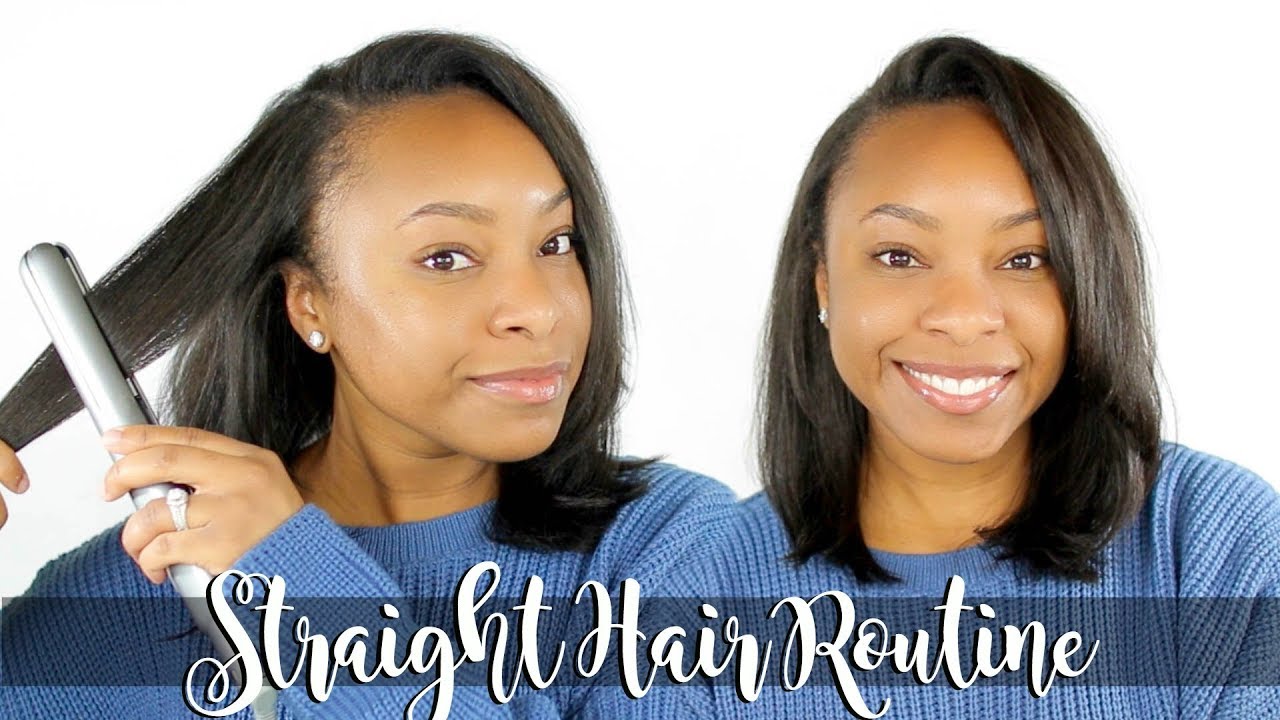 STRAIGHT HAIR ROUTINE FOR NATURAL HAIR | CURLY TO STRAIGHT HAIR WITH NO ...