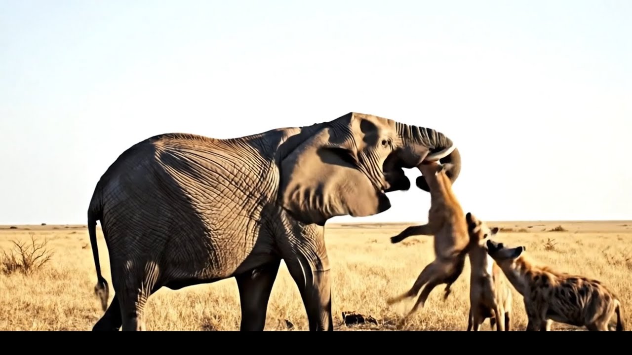 Hyenas attack a deer and the elephant saves it// الضباع تهاجم الغزال ...
