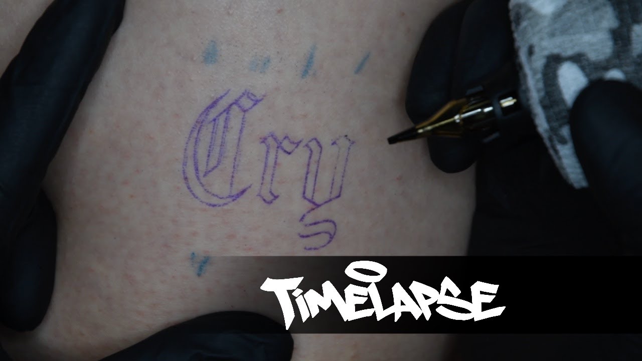 TATTOO TIMELAPSE | LETTERING | BISHOP WAND LINER | JJ INK - YouTube