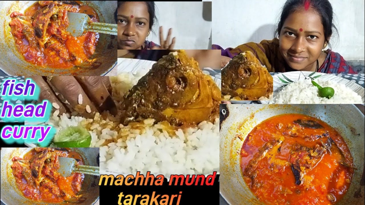 Rice fish eating || Fish head curry recipe // machha Munda masala fry ...
