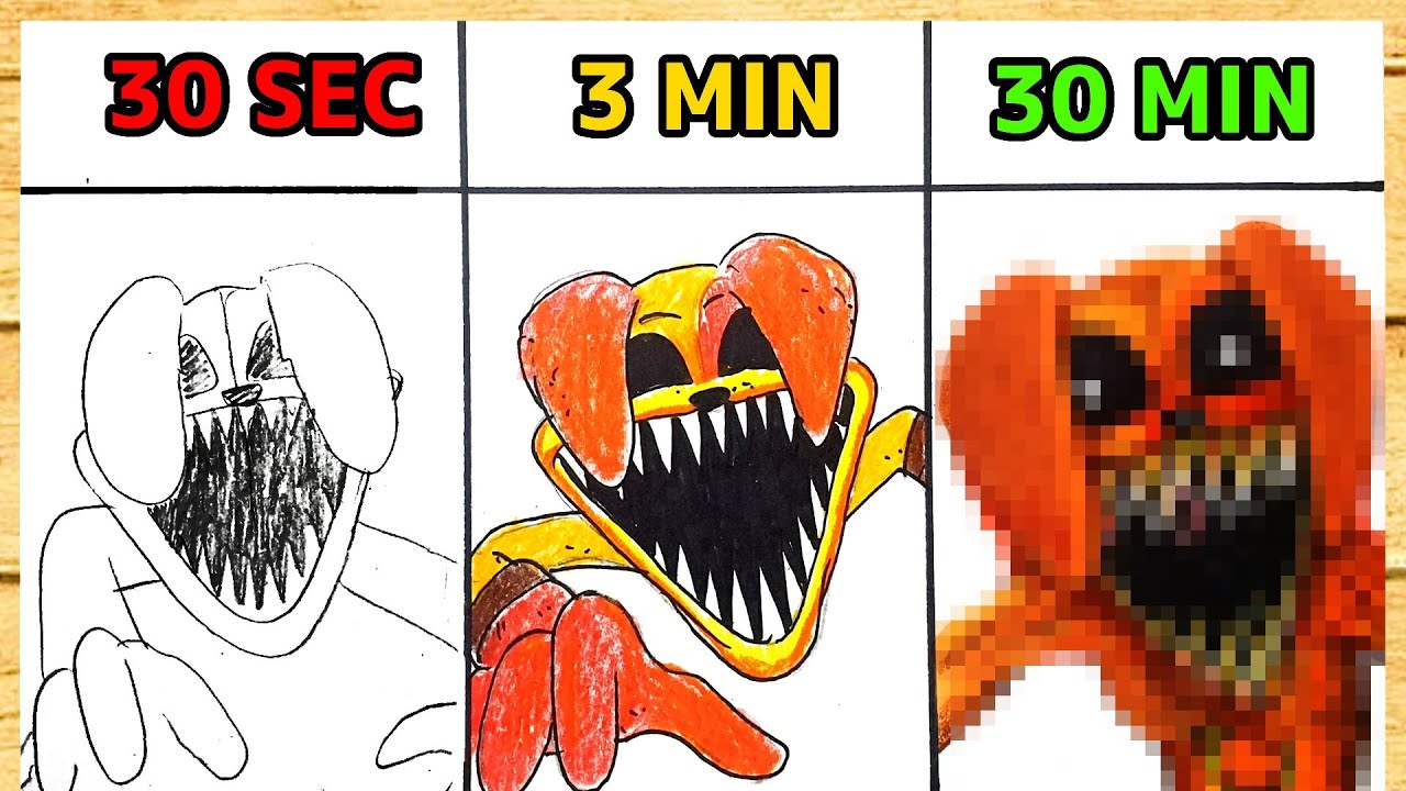 Drawing Nightmare DOGDAY In 30 Sec, 3 Min, 30 Min | Smiling Critters ...