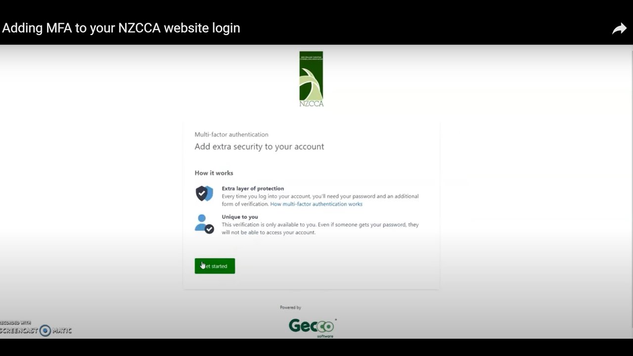 Adding MFA to your NZCCA website login - YouTube