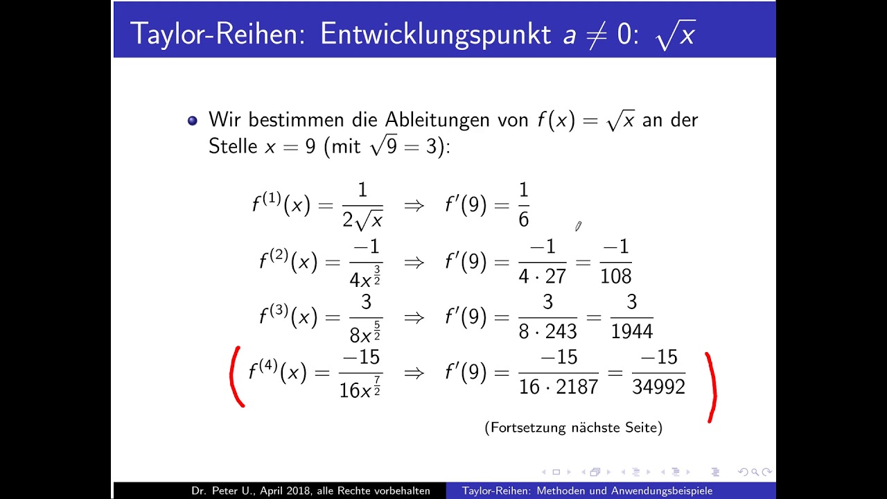Taylor-Reihen Teil 13: Entwicklung Wurzel(x) an Stelle ungleich Null ...