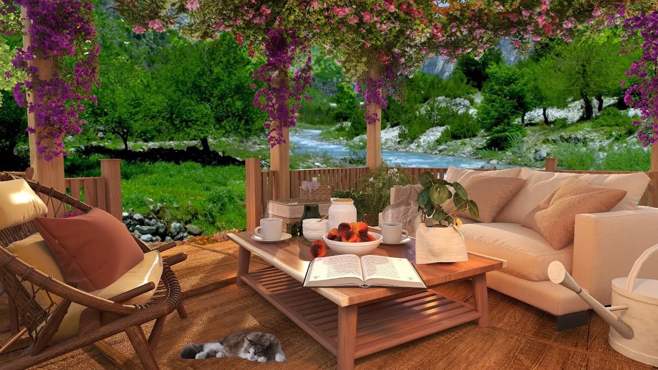 Cozy Porch Morning Ambience with PEACEFUL STREAM | Wake Up with the ...