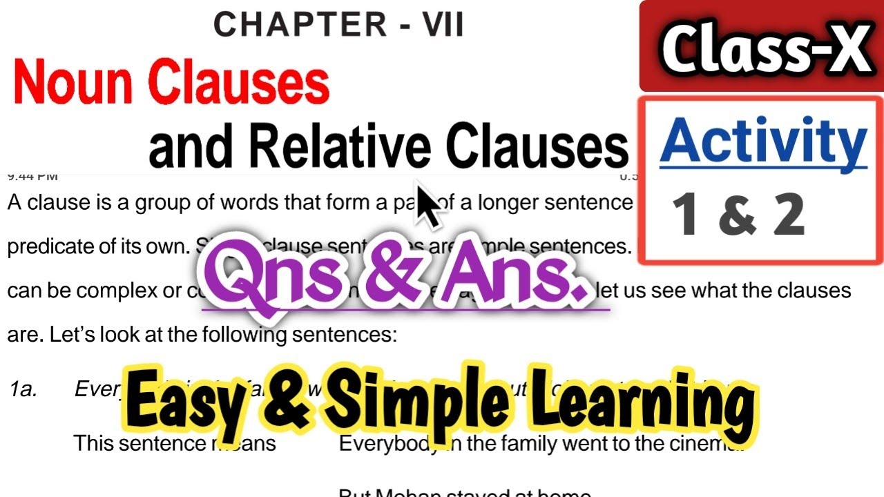 Noun clauses and Relative clauses class 10 english grammar question ...