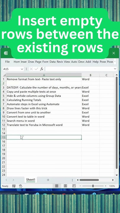 Insert empty rows between rows - YouTube
