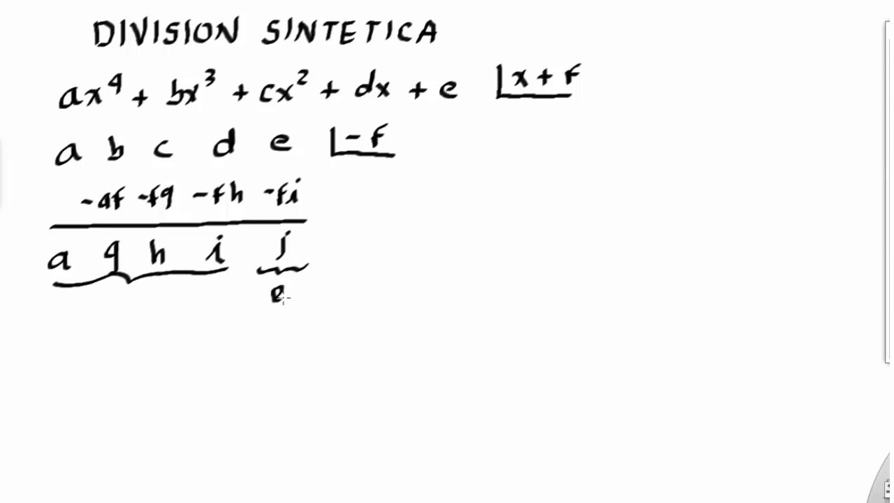 DIVISIÓN SINTÉTICA DE UN POLINOMIO GRADO 4 CON UN BINOMIO GRADO 1 - YouTube