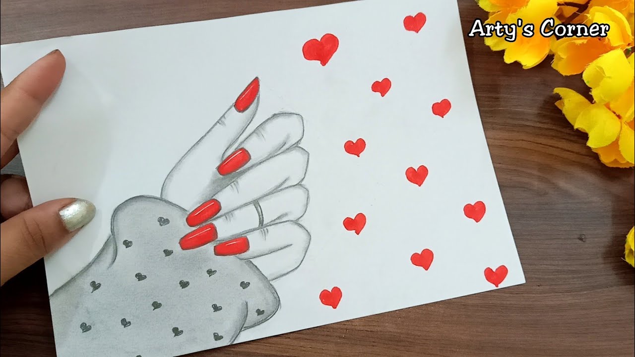 A Beautiful Girl Hand with Red nail-polish - Step by step drawing ...