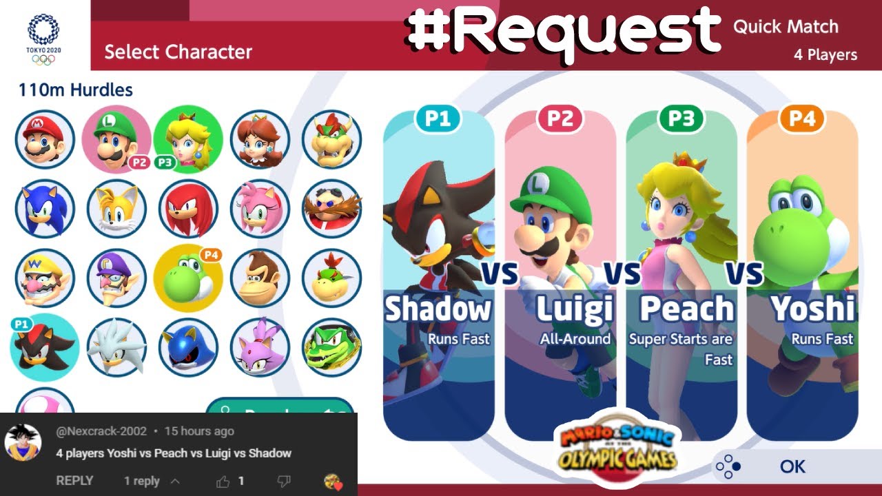 MARIO AND SONIC AT TOKYO 2020 : Gameplay (4 Players) Yoshi VS Peach VS ...