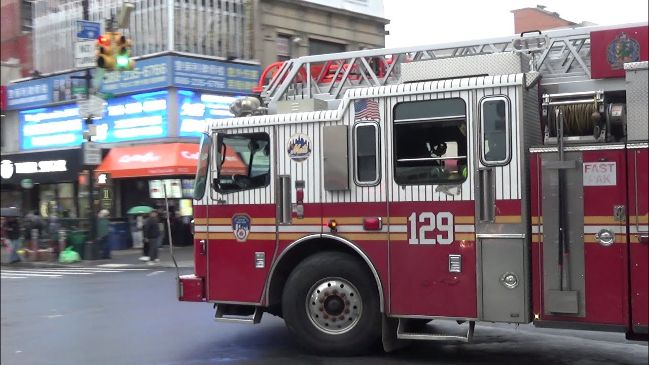FDNY Ladder 129 taking up after a report of smoke in the subway station ...