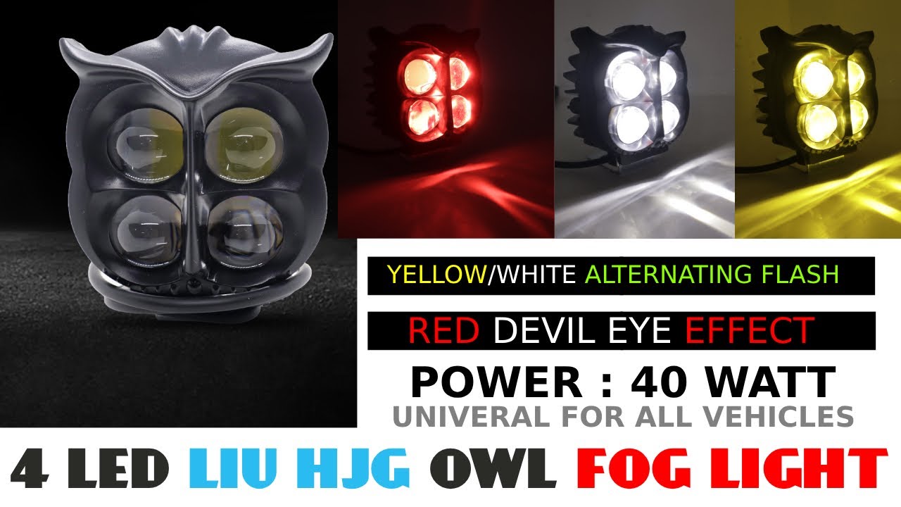 Owl LED Fog Light Yellow/White and Red Devil Eye Effect 3 Colour Mode ...