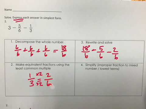 4th Grade Singapore Math Subtract fractions from whole numbers - YouTube