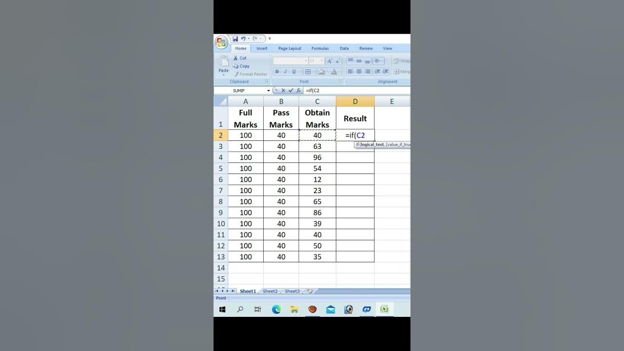 Fail Pass Formula In Excel Exceltutorial Youtube